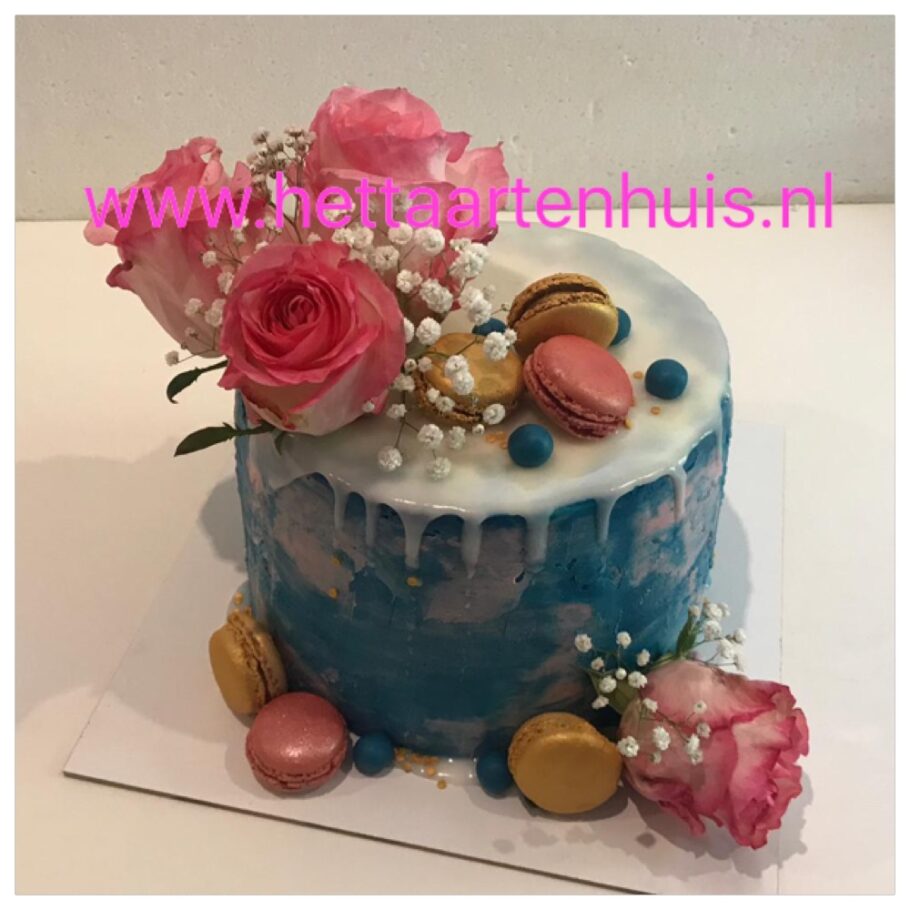 Gender dripp taart roze rozen - Het Taartenhuis