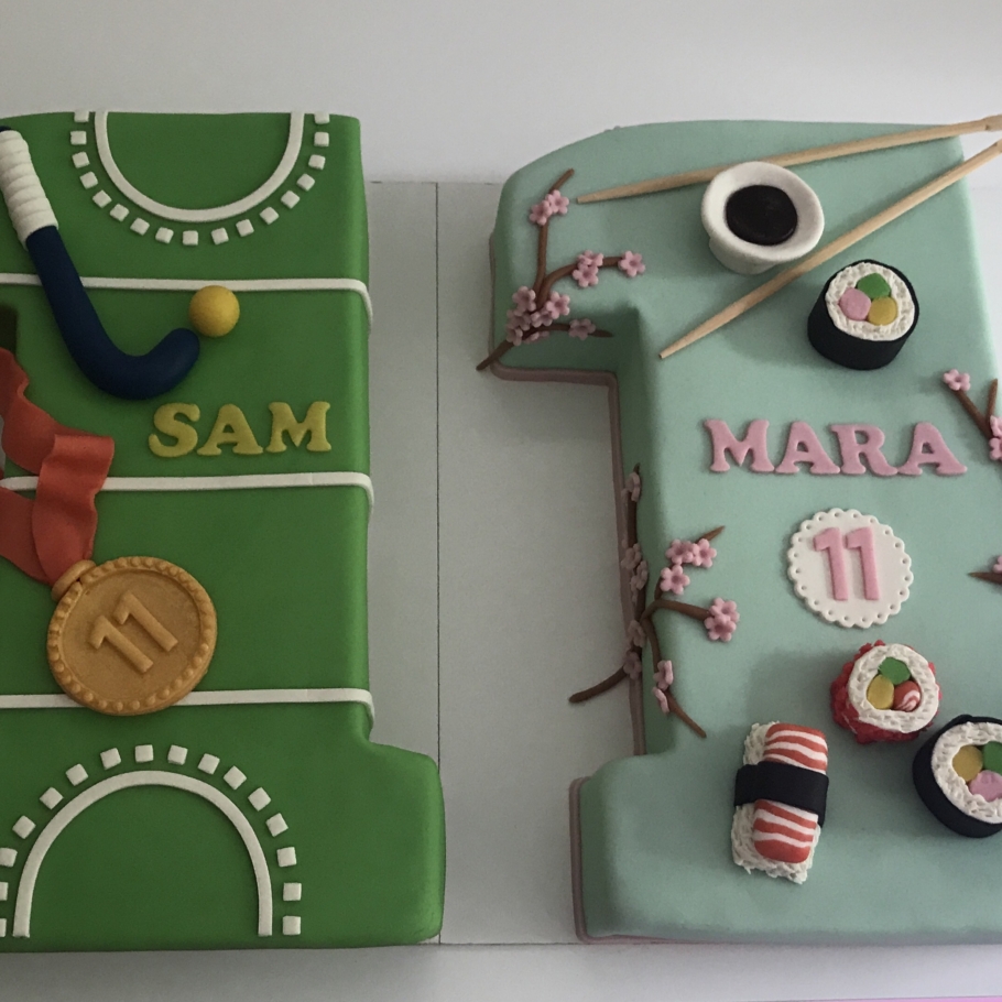 Cijfer taart hockey en cijfer taart Sushi - Het Taartenhuis